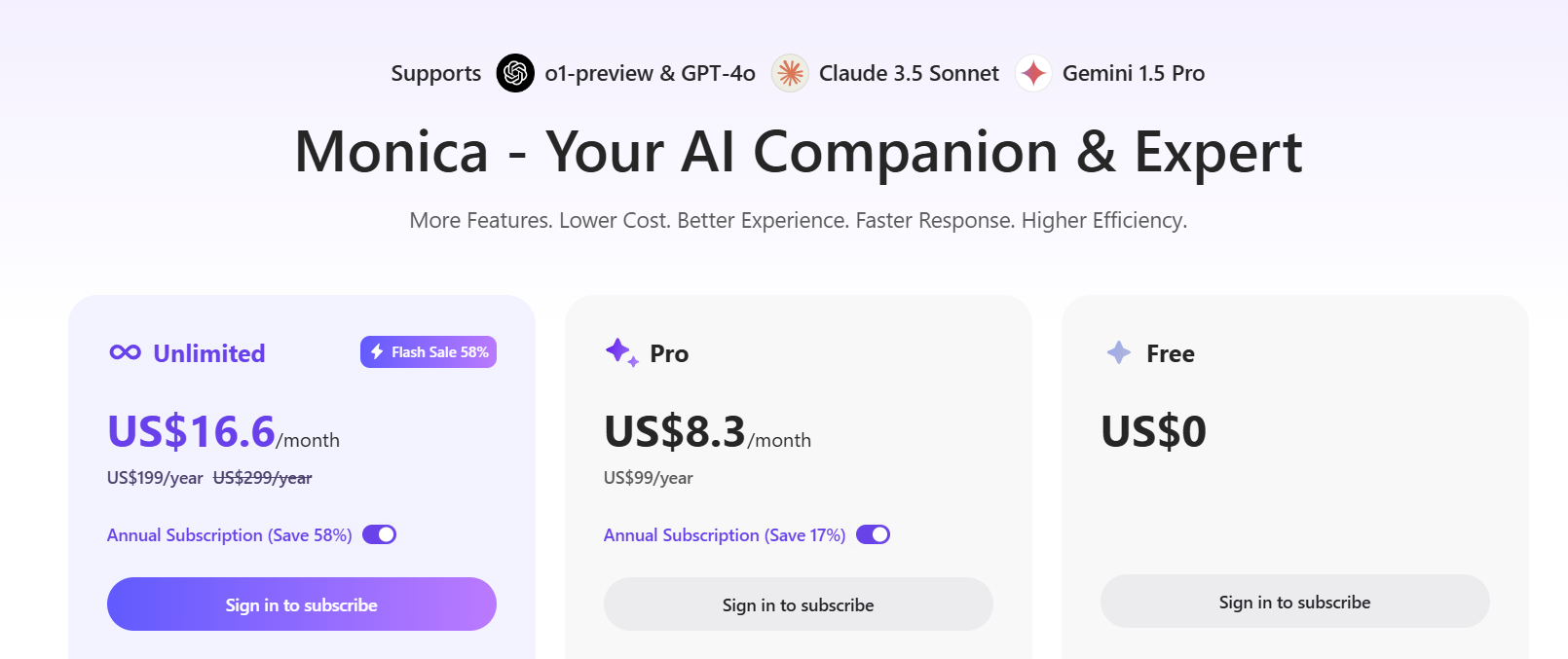 Tài khoản Monica AI Pro chính hãng giá rẻ hơn đến -70%